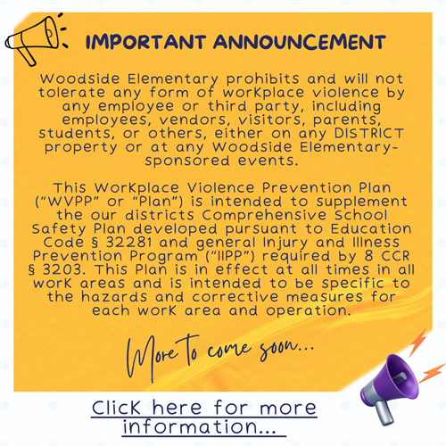 Woodside School District - Workplace Violence Prevention Plan